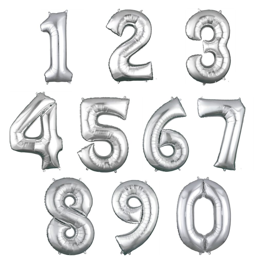 34″ Mylar Foil Helium Number Balloon – Silver – National 5 and 10