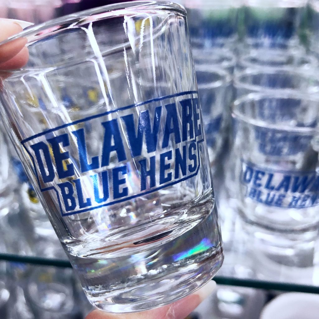 University of Delaware Blue Hens Athletic Font Shot Glass – National 5 ...