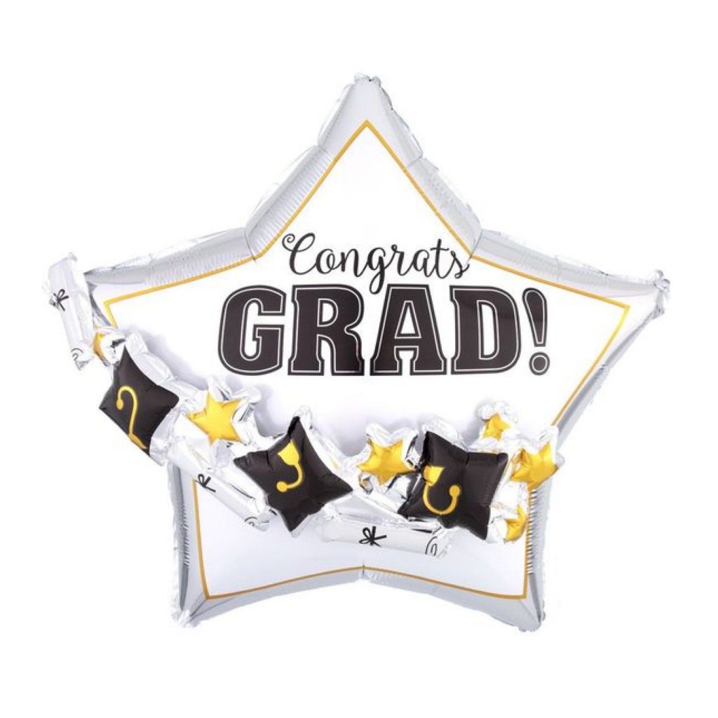 27″ Congrats Grad White 3D Effect Garland Graduation Helium Balloon ...