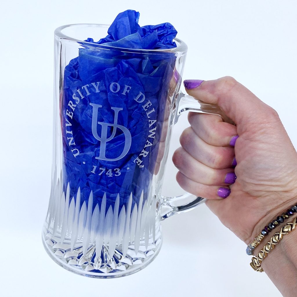 University of Delaware Engraved Cut Glass Beer Mug – National 5 and 10